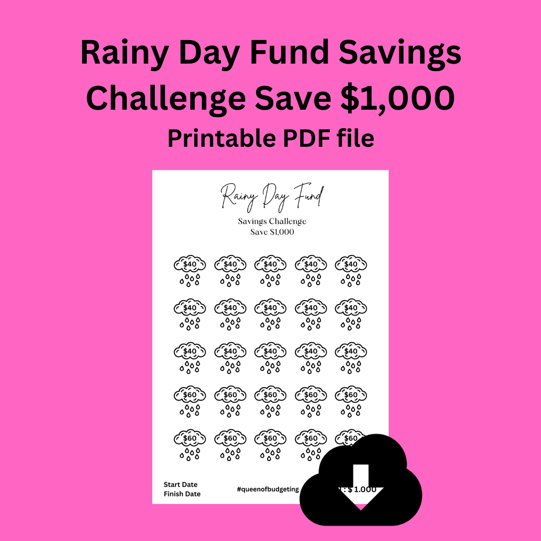 Rainy Day Fund Savings Challenge Save $1,000 – Queen Of Budgeting